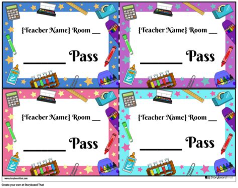 Custom Hall Passes With Fun Border Storyboard Por Worksheet Templates