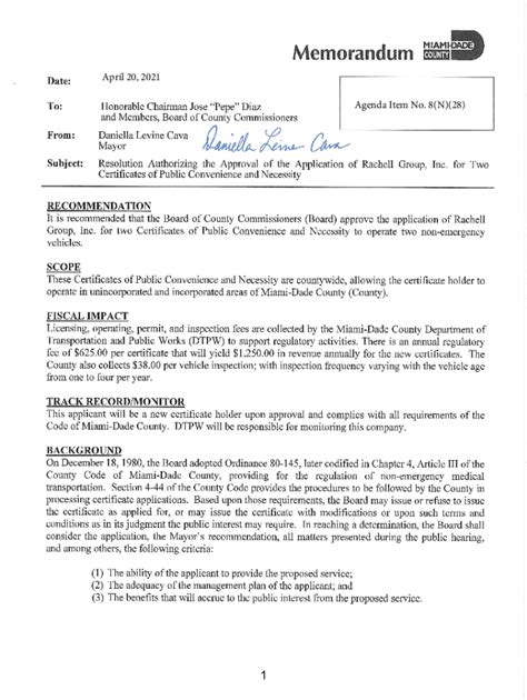 Fillable Online Documents Miamidade GovmayormemosDate To Chairman