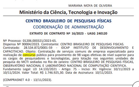 Concurso CBPF Extrato De Contrato Publicado Edital Iminente