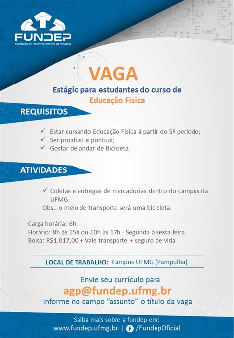Os interessados devem encaminhar o currículo para o e mail agp fundep