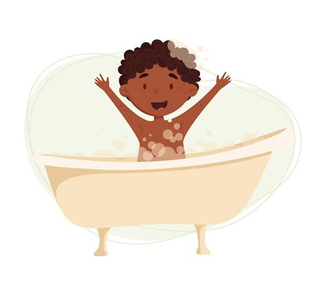 Bonito menino negro africano lava na ilustração vetorial de banheiro