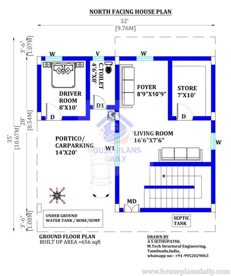 2BHK Duplex House North Facing Floor Plan 1000 Sqft House House