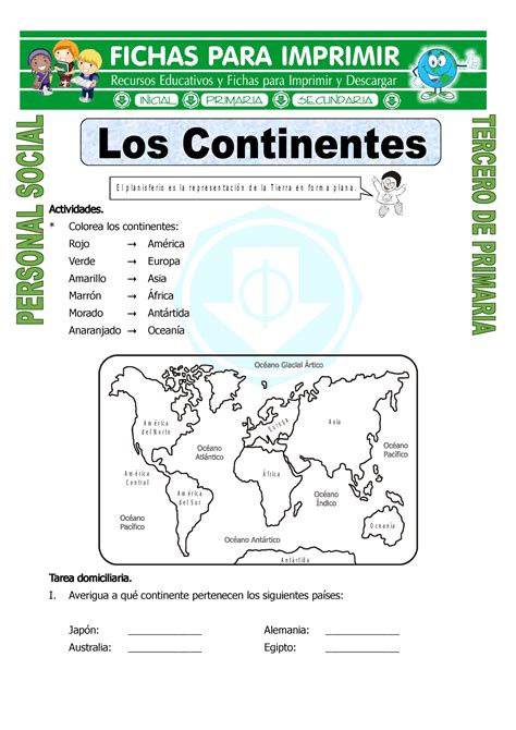 Ficha Nombre De Los Continentes Para Tercero De Primaria Actividades