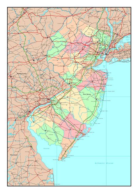 Large Detailed Administrative Map Of New Jersey State With Roads