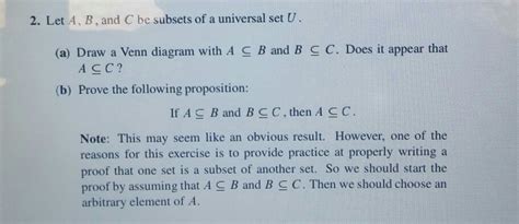 solved 2 let a b and c be subsets of a universal set u