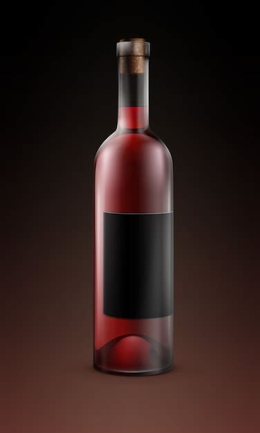 Bouteille en verre transparent vecteur de vin rouge avec étiquette