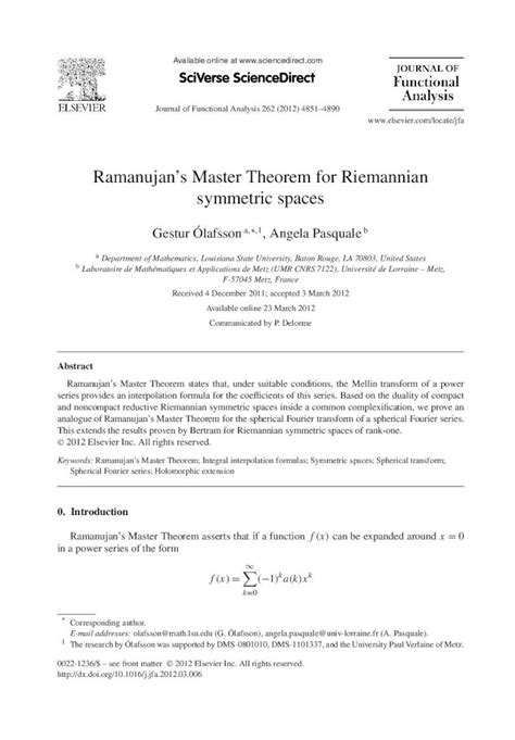 pdf ramanujan s master theorem for riemannian symmetric spaces · 2017 2 10 · ramanujan s