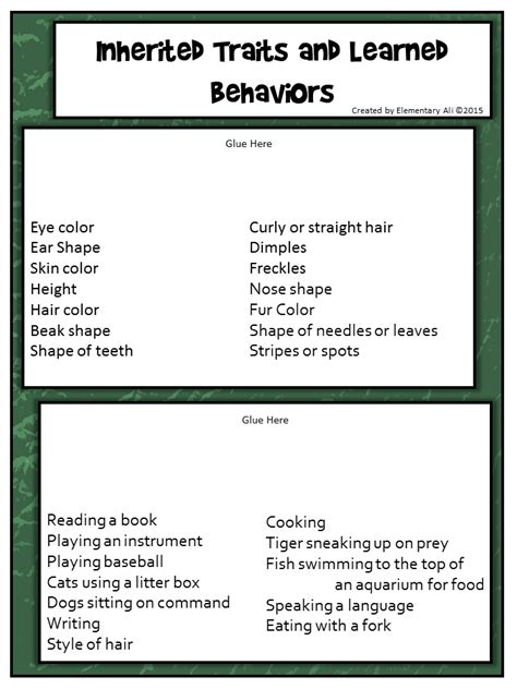 Week Twenty Seven Science Lessons Inherited Traits And Learned