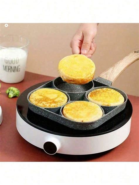 4 Hole Omelet Pan For Burger Eggs Ham Pancake Maker Wooden Handle