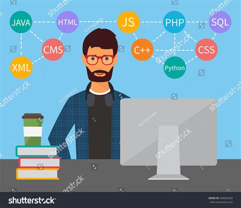 Vektor Stok Programming Code Web Software Developer Programmer Tanpa