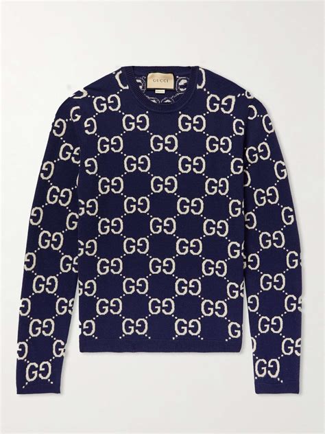 Navy Logo Jacquard Wool Sweater Gucci Mr Porter