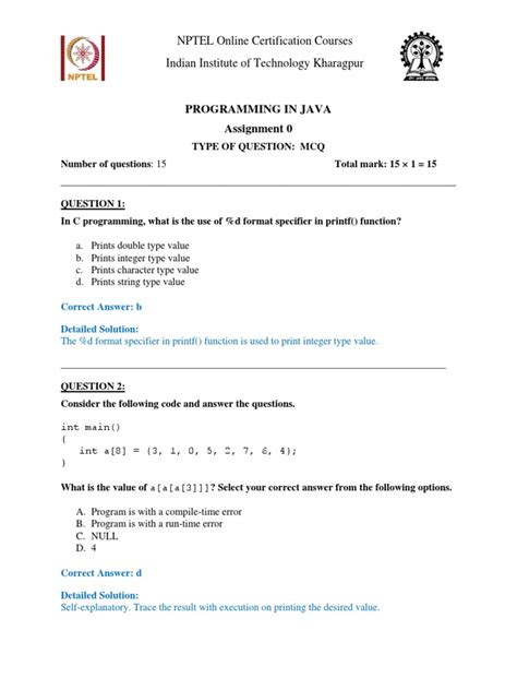 programming in java mcq assignment 0 pdf c programming language programming language