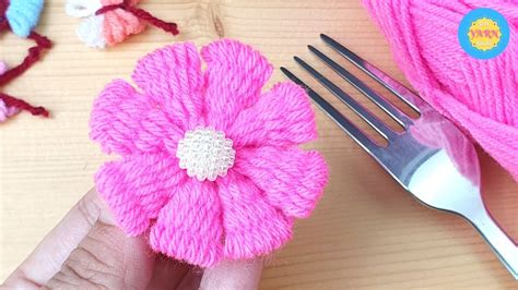 Easy Woolen Flower Making With Fork Hand Embroidery Design No
