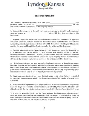 Fillable Online Demolition Agreement Fax Email Print Pdffiller