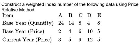 calculate weighted average of price relative index from the follow