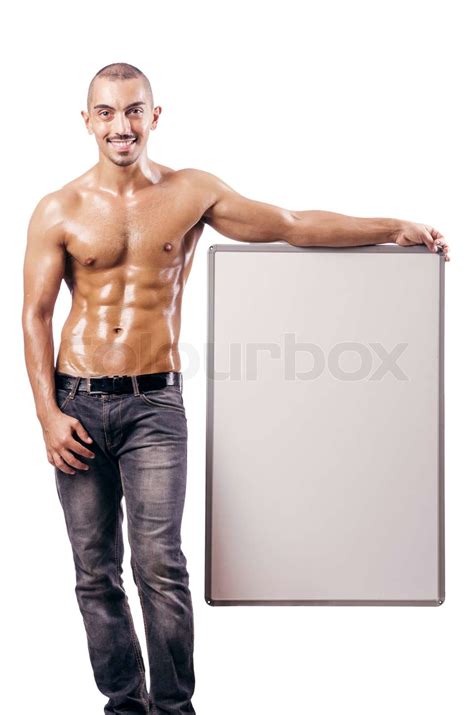 Half Naked Man With Blank Board Stock Image Colourbox