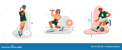 Conjunto De Personajes De Dibujos Animados De Jóvenes Deportistas En