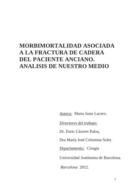 Pdf Morbimortalidad Asociada A La Fractura De Cadera Del Paciente