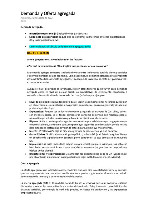 Demanda y Oferta agregada Demanda y Oferta agregada miércoles 31 de