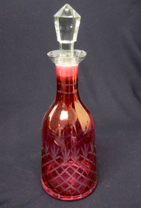 Vintage Etched Cranberry Glass Decanter Property Room