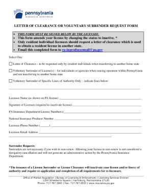 Fillable Online VOLUNTARY SURRENDER OF LICENSE REQUEST FORM Fax Email