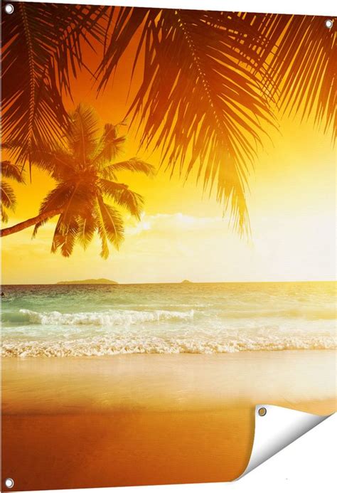 Gards Tuinposter Tropisch Strand Tijdens Zonsondergang X Cm