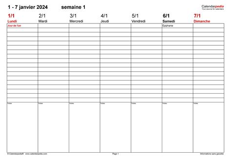 Calendrier Hebdomadaire 2024 Excel Word Et PDF