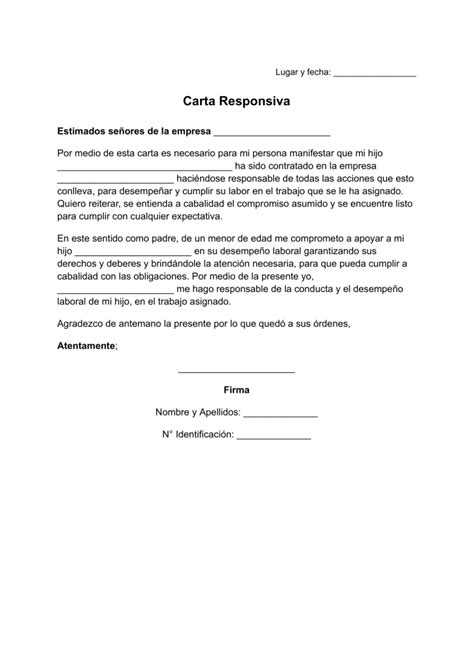 ᐅ Carta responsiva de trabajo para mi hijo Ejemplos