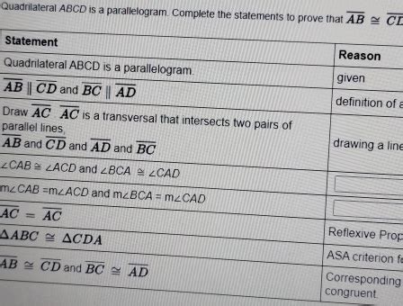 Solved Quadrilateral Abcd Is A Parallelogram Complete The Statements