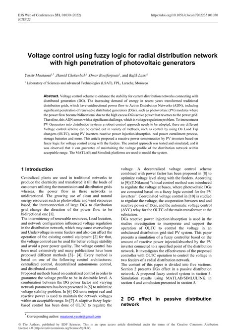 pdf voltage control using fuzzy logic for radial distribution network with high penetration of