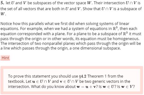 solved let u and v be subspaces of the vector space w th