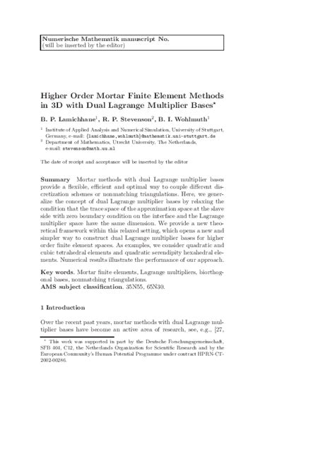 pdf higher order mortar finite element methods in 3d with dual lagrange multiplier bases