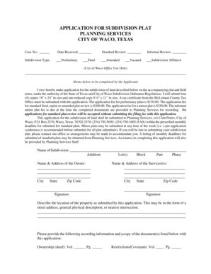 Fillable Online Subdivision Application City Of Waco Texas Fax Email