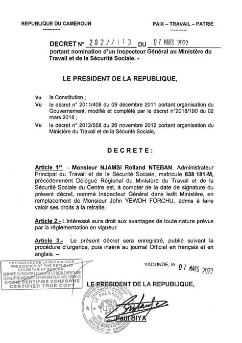 D Cret N Du Mars Portant Nomination D Un Inspecteur