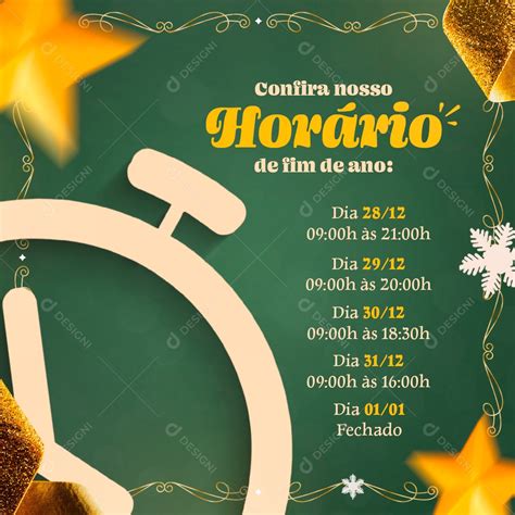 Horário de Funcionamento de Fim de Ano Social Media PSD Editável