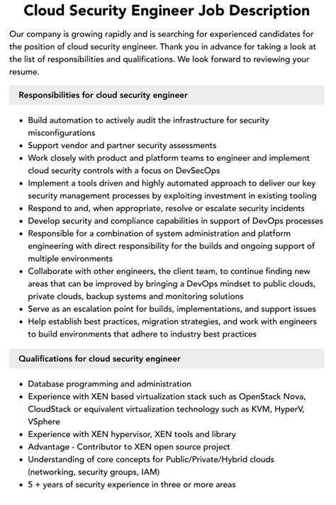 Cloud Security Engineer Job Description Velvet Jobs