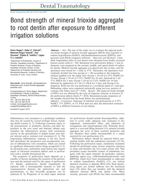 pdf bond strength of mineral trioxide aggregate to root dentin after exposure to different