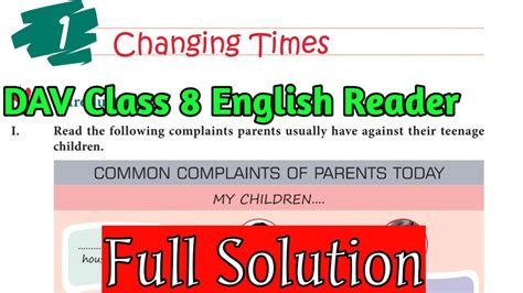 Changing Times Solution Dav Class English Reader Unit Solution