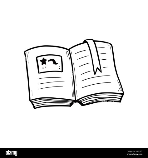Hand Drawn Open Book With Bookmark Doodle Sketch Style Concept Of