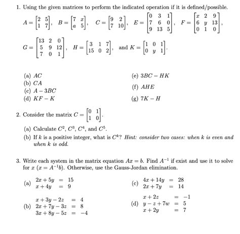 solved 1 using the given matrices to perform the indicated