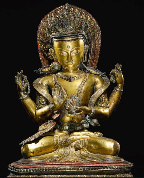 Global Nepali Museum A GILT COPPER REPOUSSÉ FIGURE OF AVALOKITESHVARA