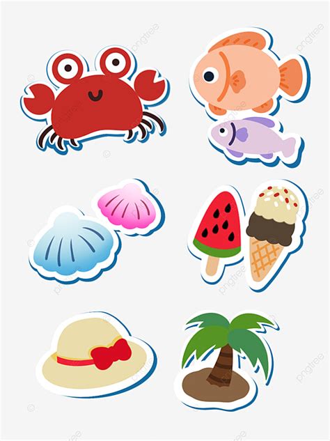 รปSummer Sea Beach Sticker Vector วสด PNG ทะเลฤดรอน ทะเล ชายหาด