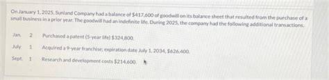 Solved On January 1 2025 Sunland Company Had A Balance Of Chegg