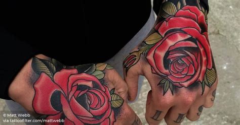 Neotraditional Rose Tattoos On Both Hands