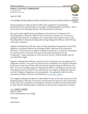 Fillable Online Docs Cpuc Ca RESOLUTION OF THE APPEAL Docs Cpuc Ca