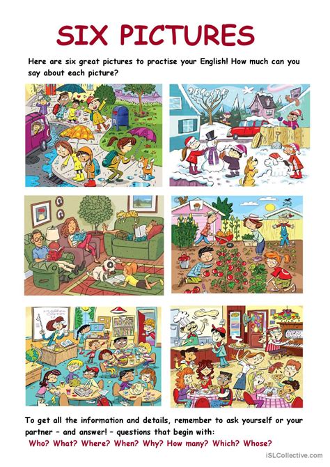 Six Pictures With Tons Of Different English ESL Worksheets Pdf Doc
