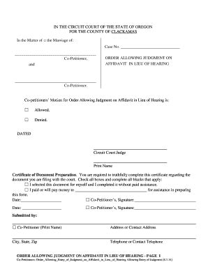 Fillable Online Courts Oregon In The Matter Of The Marriage Of