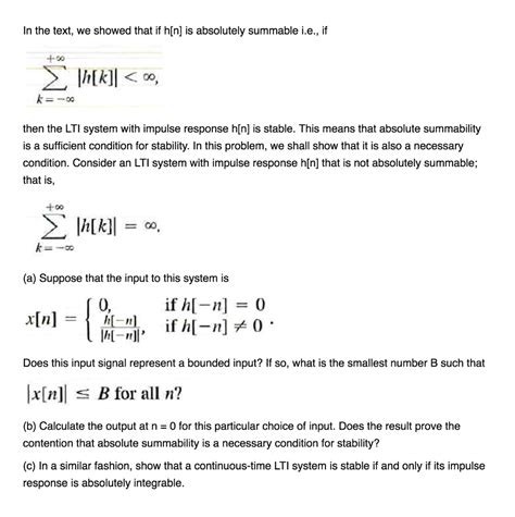 solved in the text we showed that if h[n] is absolutely summable i e if âˆ‘ h[k]