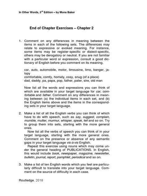 end of chapter exercises chapter 2 in other words 3 edition by mona baker pdf grammar