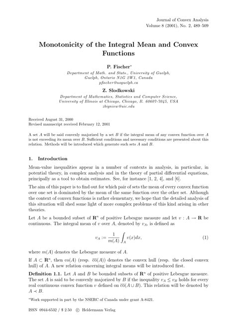 pdf monotonicity of the integral mean and convex functions